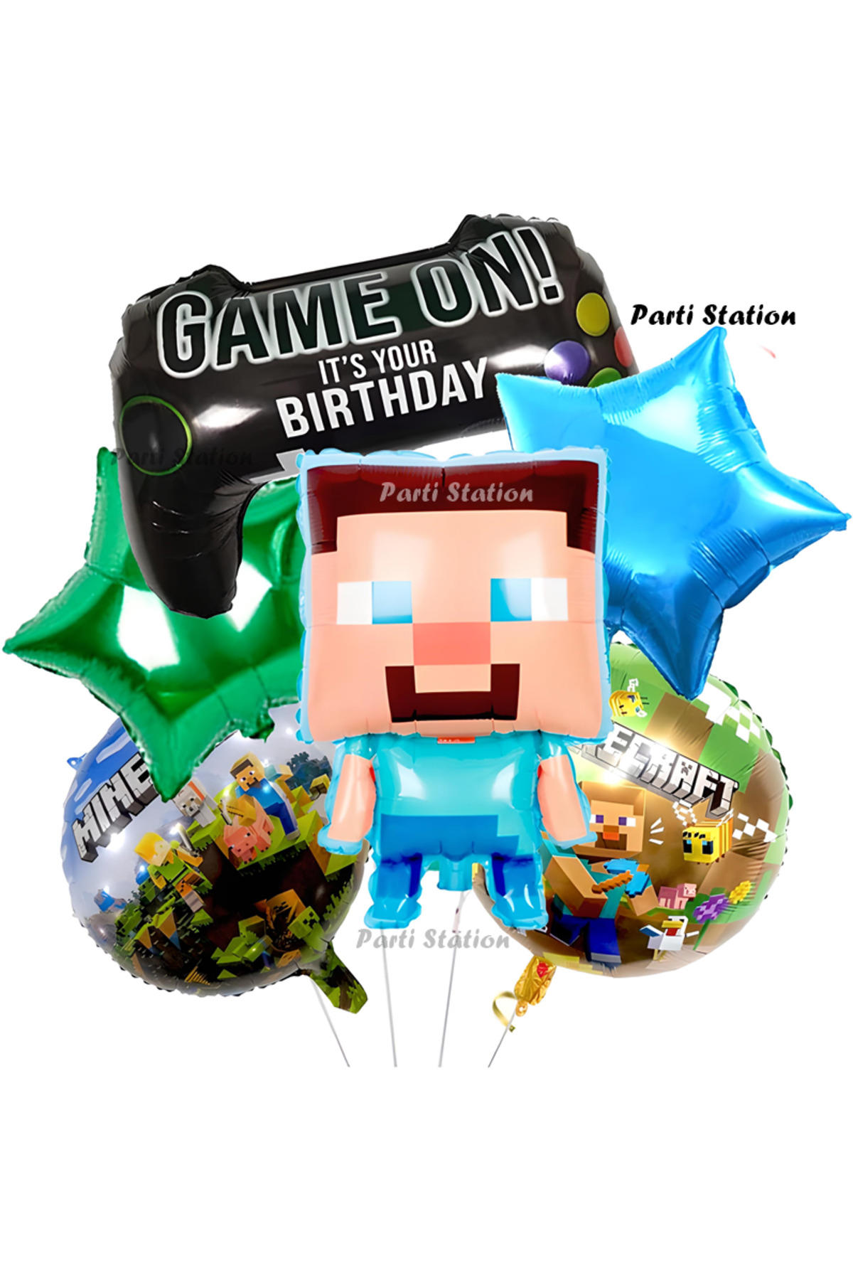 Minecraft Oyun Konsolu Yıldız Balonlu Konsept Doğum Günü Balon Set ...