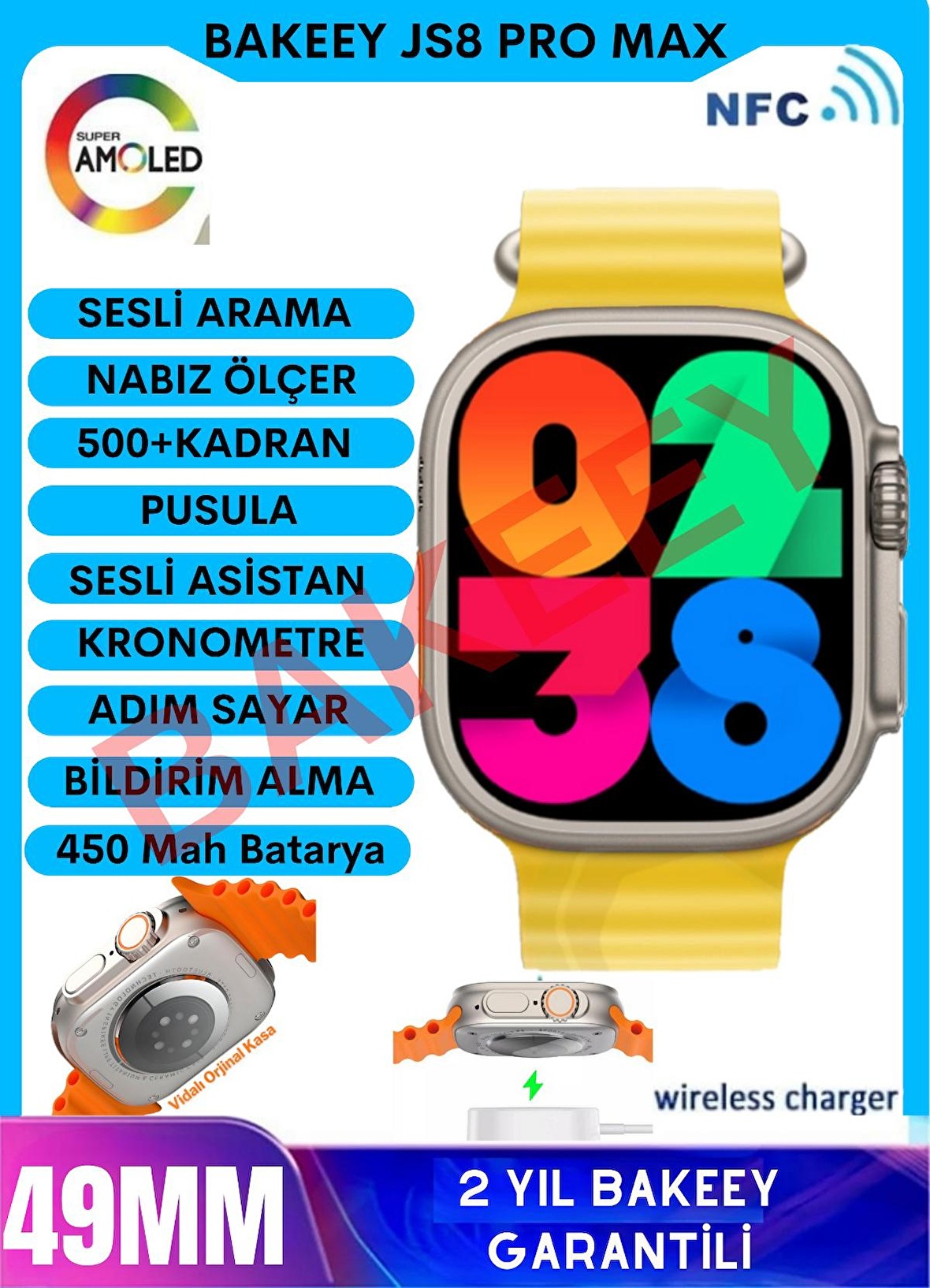 Bakeey JS8 Pro max Sarı Akıllı Saat Fiyatları ve Modelleri - Pazarama