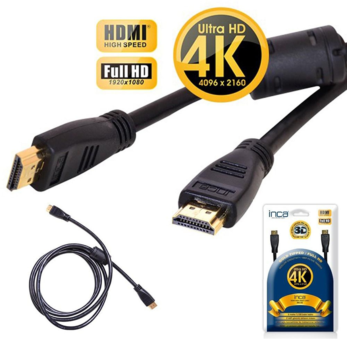 Inca IHS-05 5 Metre Altın Uçlu 4K Ultra HD 3D HDMI Kablo Fiyatları ve ...