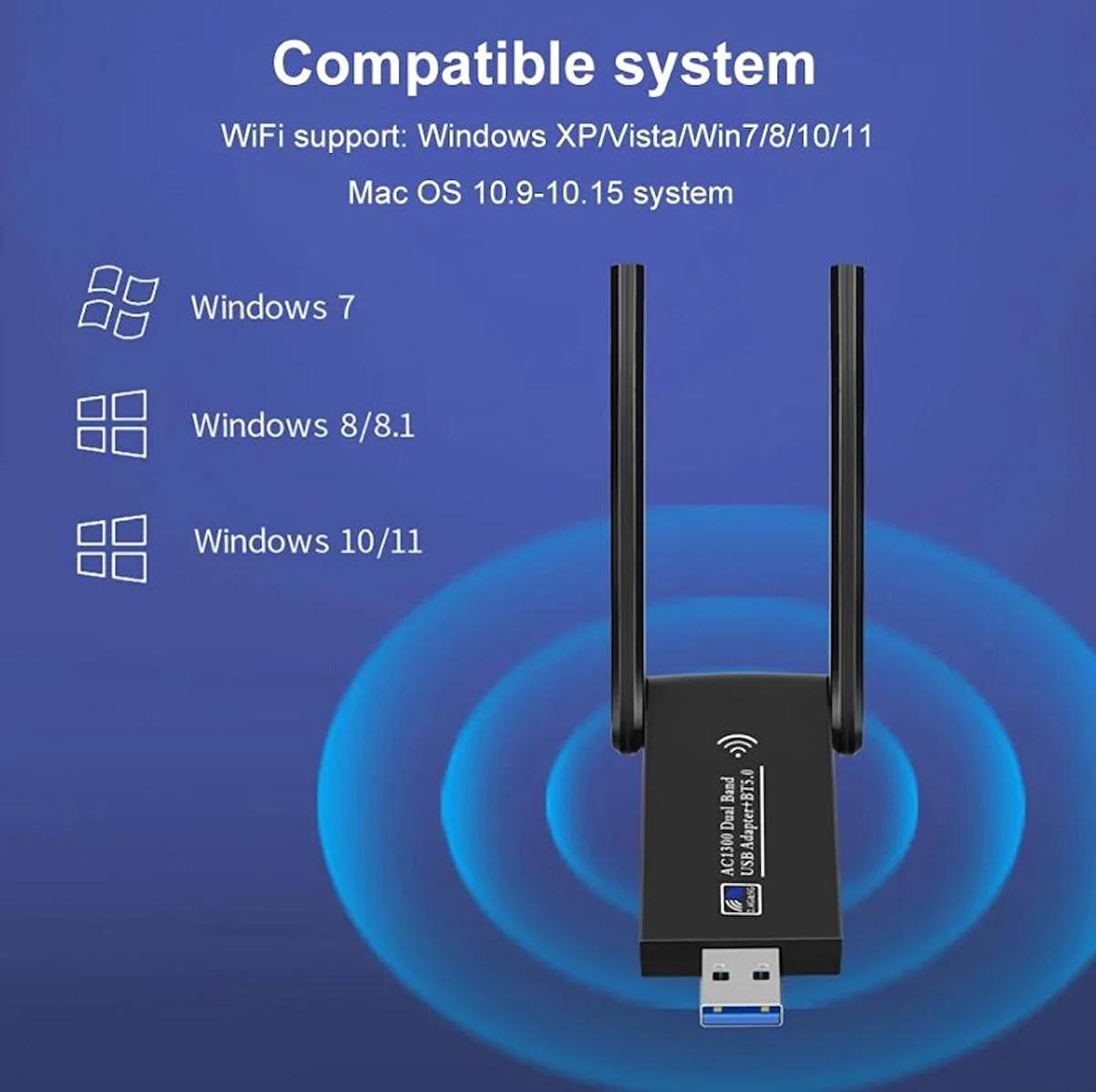 Kablosuz WiFi USB3.0 adaptörü 1300Mbps Dual Band 2.4G 5Ghz kablosuz ...