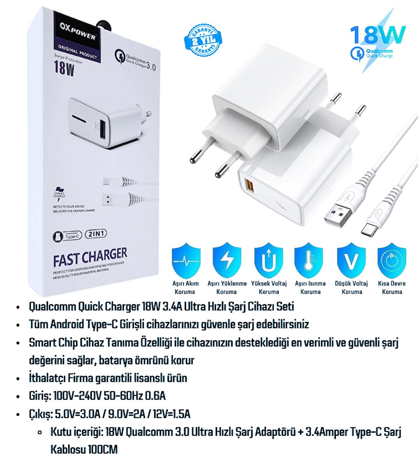 Samsung Galaxy Tab A9 Plus Uyumlu 18W 3.4A Type-C Ultra Hızlı Şarj Cihazı / Şarj Aleti Seti ...