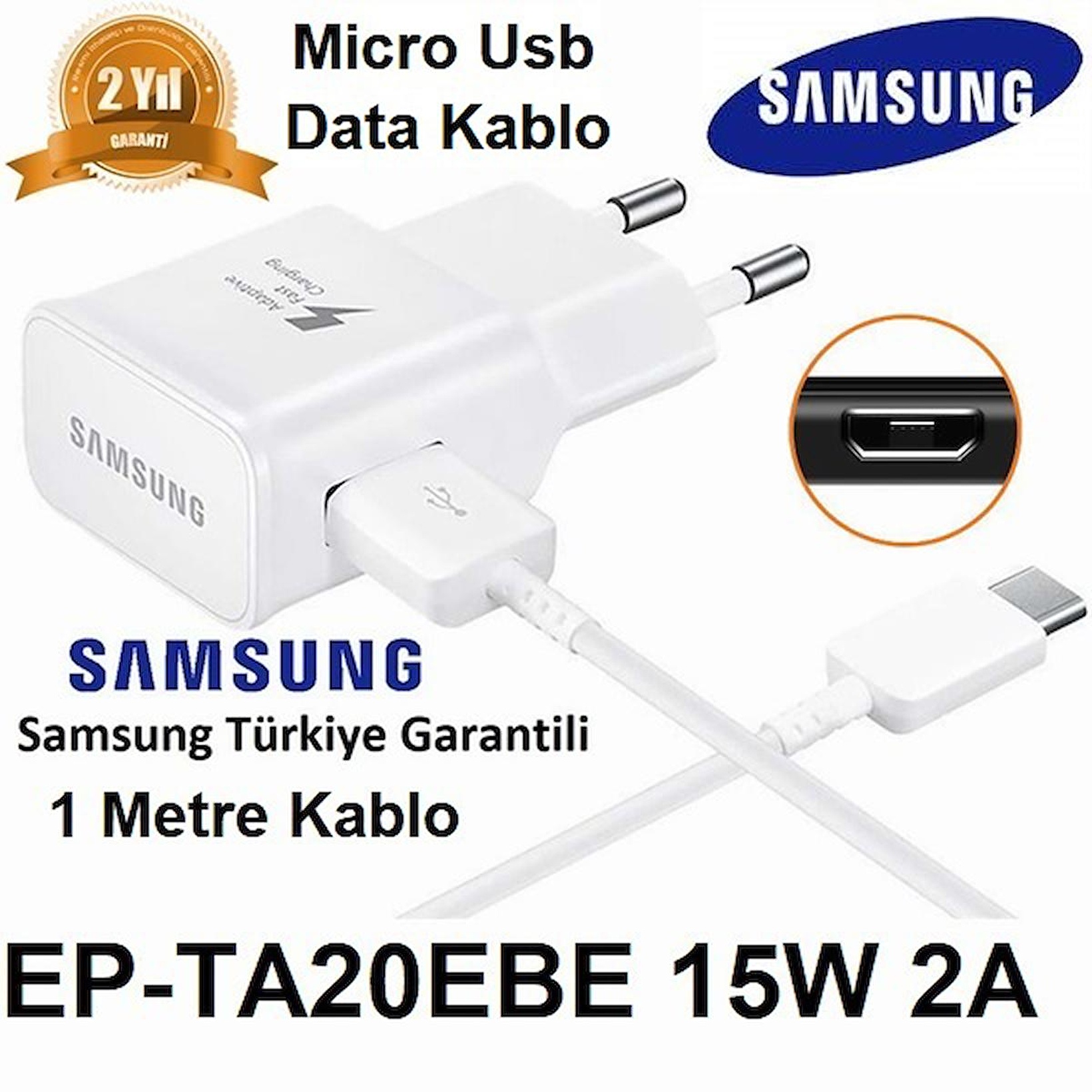 Samsung Galaxy N700 Note Orijinal EP-TA20EBE 15W 2A Hızlı Şarj Cihazı ve Micro USB Kablo ...