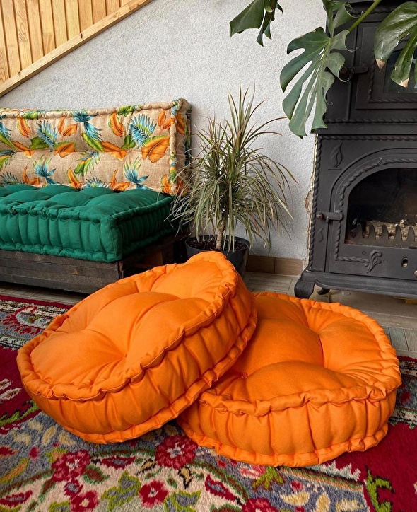 Yer Minderi Çocuk Minderi Balkon Minderi El Yapımı Minder Turuncu ...