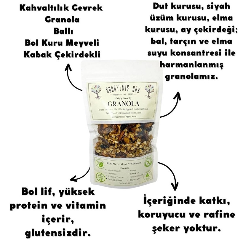 GRANOLA KAHVALTILIK GEVREK BOL KURU MEYVELİ AYÇEKİRDEKLİ DUT ÜZÜM ELMA ...