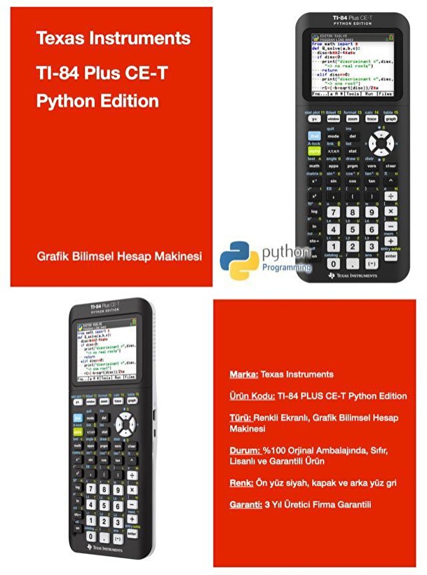Texas Instruments TI-84 Plus CE-T Python Edition Grafik Bilimsel Hesap ...