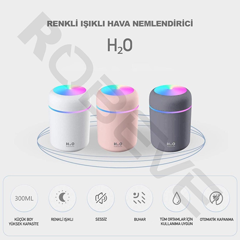 Ultrasonik Hava Nemlendirici 300 mL Ortam Nemlendirici Işıklı Hava ...