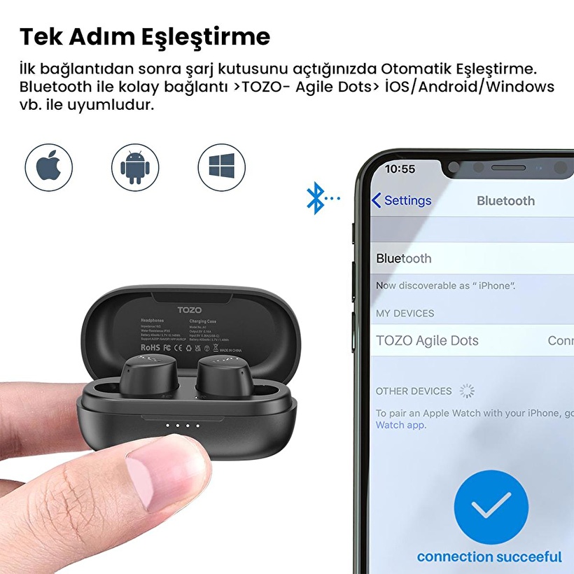 Tozo Agile Dots IPX5 Suya Dayanıklı Bluetooth 5.3 TWS Kablosuz Kulaklık ...