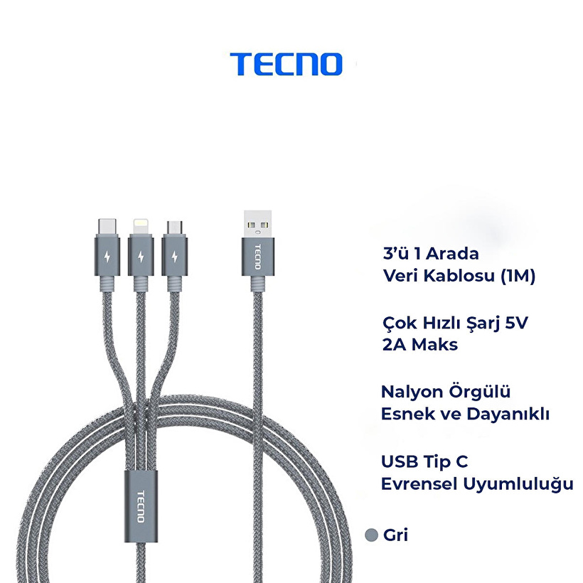 Tecno Spark 7 Plus Çift UsbA & Type-C, Lightning, Micro Çıkışlı 5in1 ...
