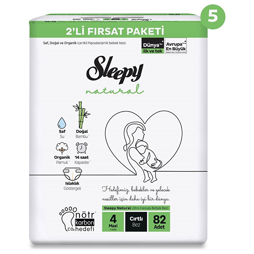 Sleepy Natural 2'li Ultra Fırsat Paketi Bebek Bezi 4 Numara Maxi 410 ...