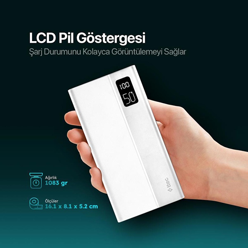 ttec ReCharger Mega LCD 50.000 mAh PD 20W Taşınabilir Hızlı Şarj Aleti ...